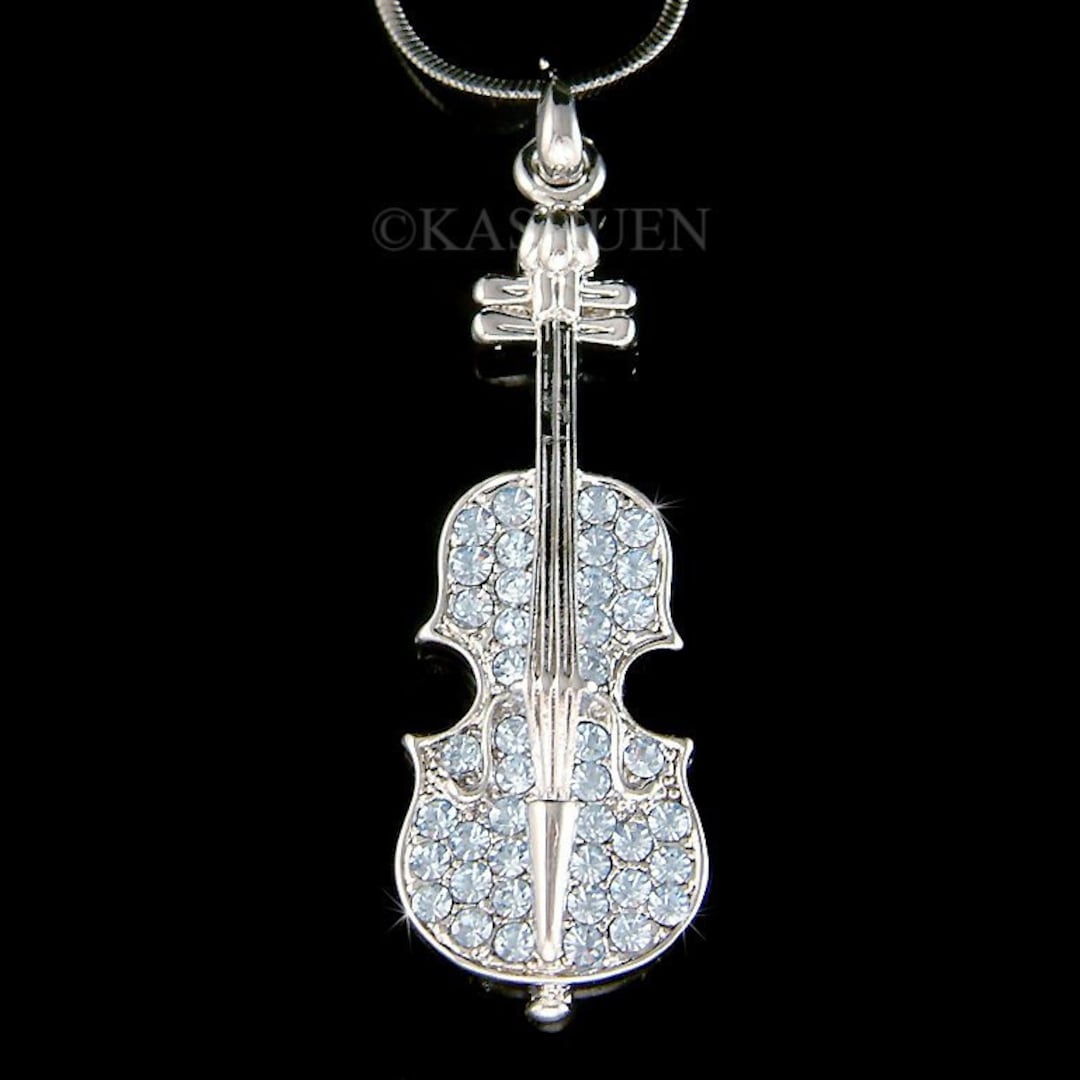Swarovski Crystal Blue Violin Viola Cello Fiddle Musical Necklace ...