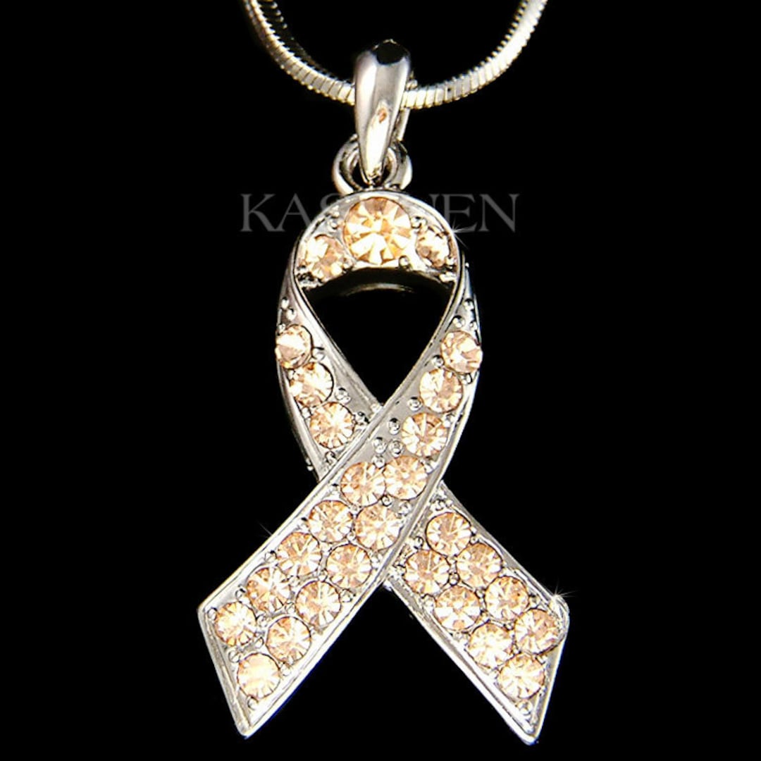 Swarovski Crystal Uterine Cancer Awareness Peach Ribbon Necklace ...