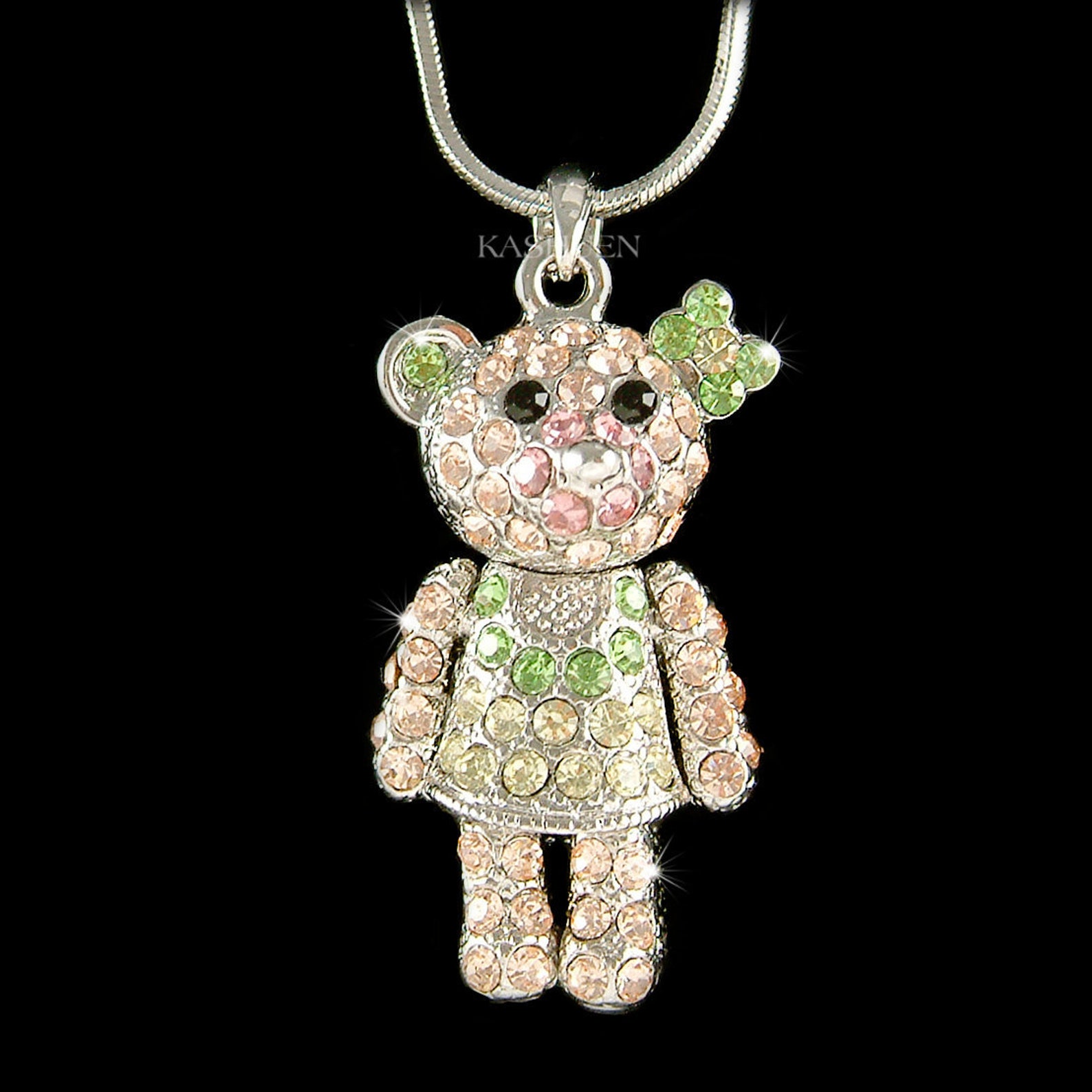 Swarovski Crystal 3D Movable Cuddly Teddy Bear Cute Green Bow - Etsy
