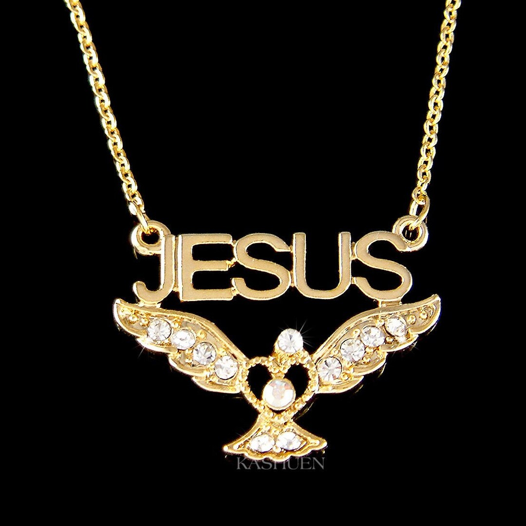 Swarovski Crystal Love Jesus 14K Gold Filled Necklace Holy Spirit Dove ...