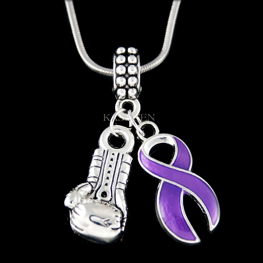 Purple Pancreatic Awareness Ribbon Necklace Testicular Thyroid ...
