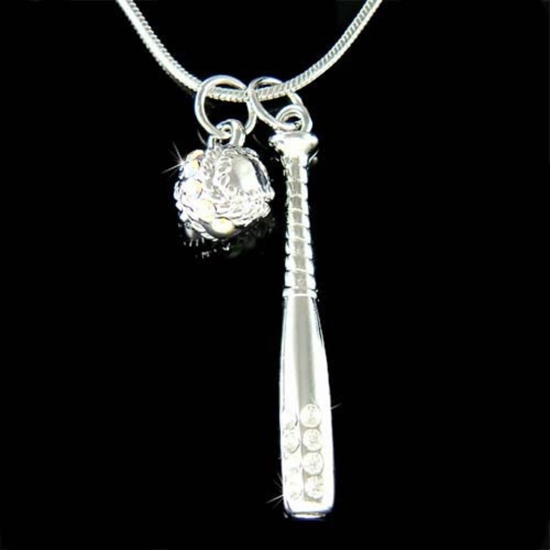 Swarovski Crystal 3D Baseball Necklace, Team Sports Softball Bat ...