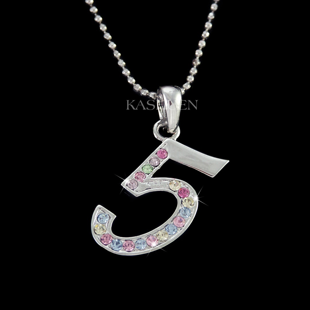 Swarovski Crystal Rainbow 5 Number Necklace, Granddaughter 5th Birthday ...