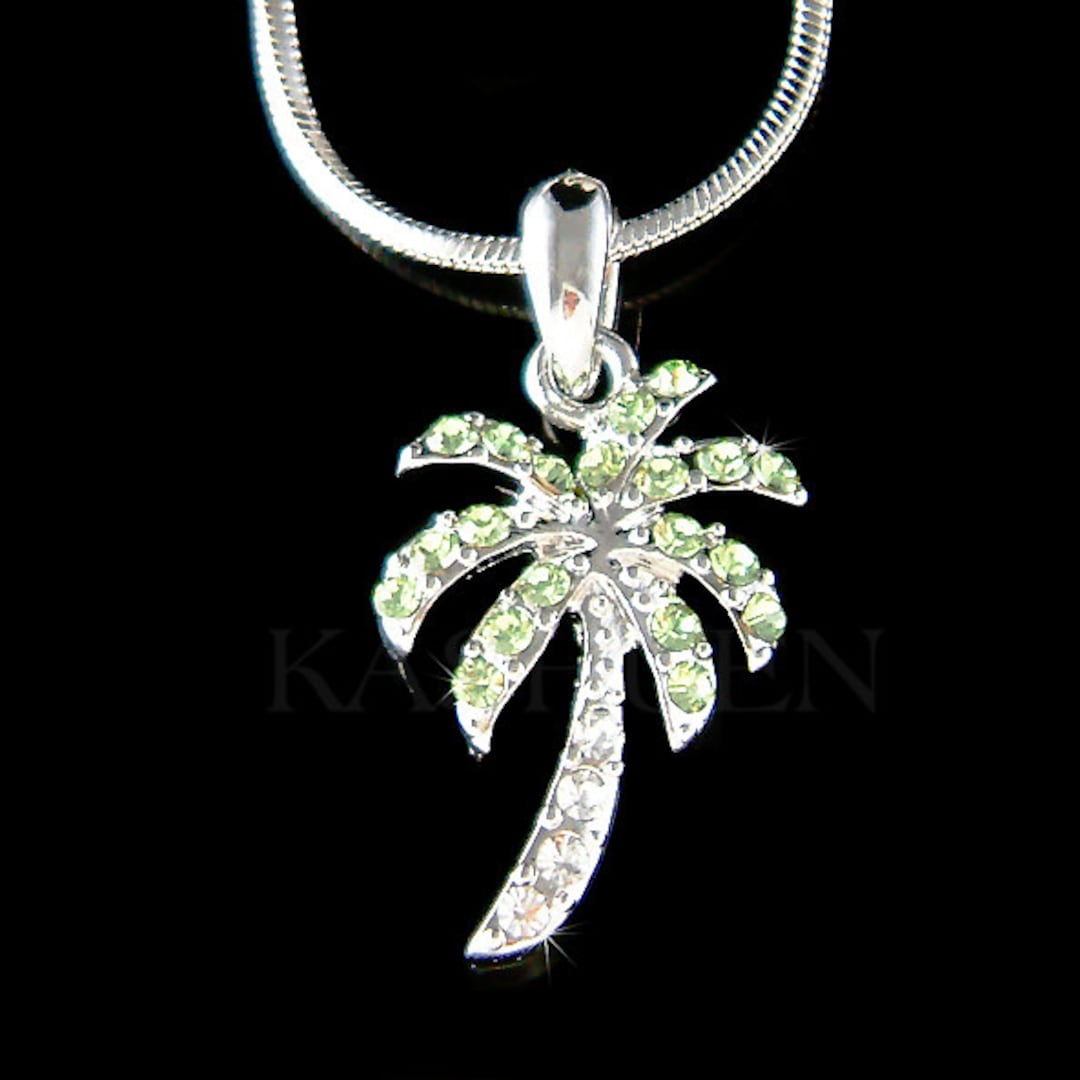 Dainty Swarovski Crystal Green Hawaiian Vacation Palm Tree Necklace ...