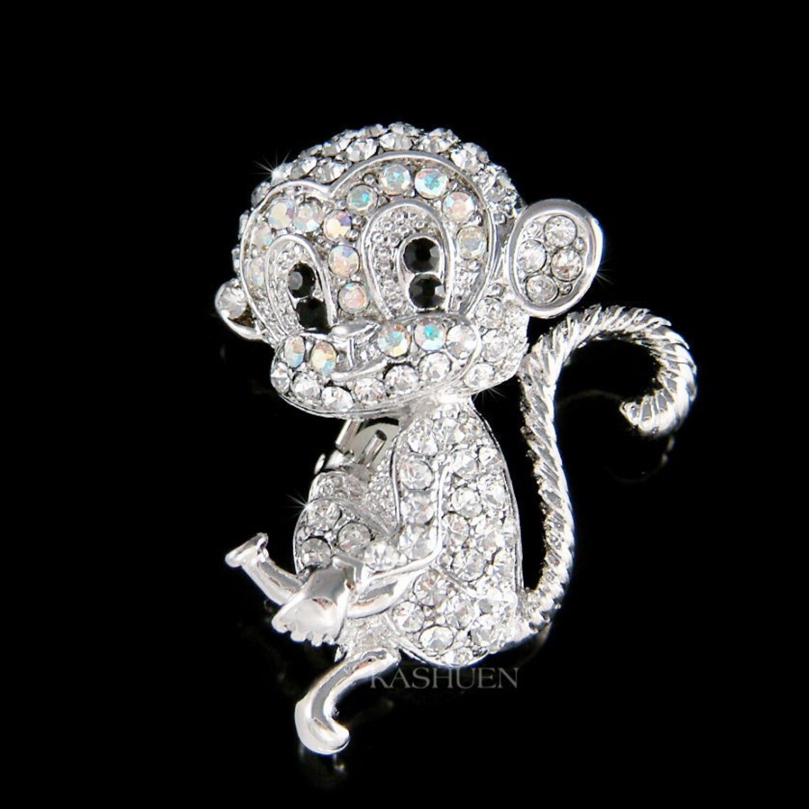 Swarovski Crystal Monkey Chimp Chimpanzee Animal Pin Brooch | Etsy