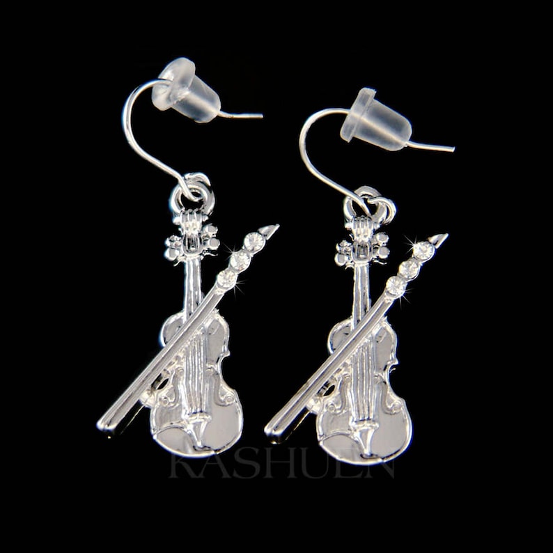 Swarovski Crystal Simple Violin Fiddle Bow Viola Cello Charm Dangle ...