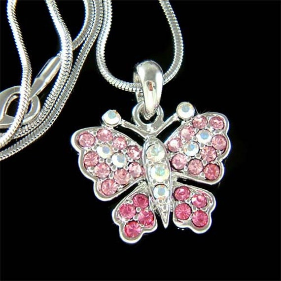 Swarovski Crystal Pink BUTTERFLY Necklace Bridal Wedding - Etsy
