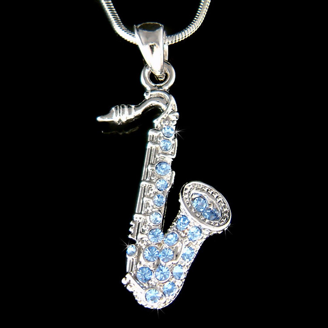 Swarovski Crystal Saxophone Necklace, Blue Tenor Alto Sax Charm ...