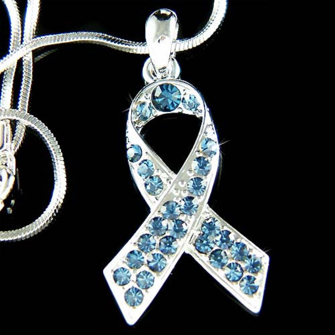 Swarovski Crystal Dark Blue Colon Cancer Awareness Ribbon Necklace ...