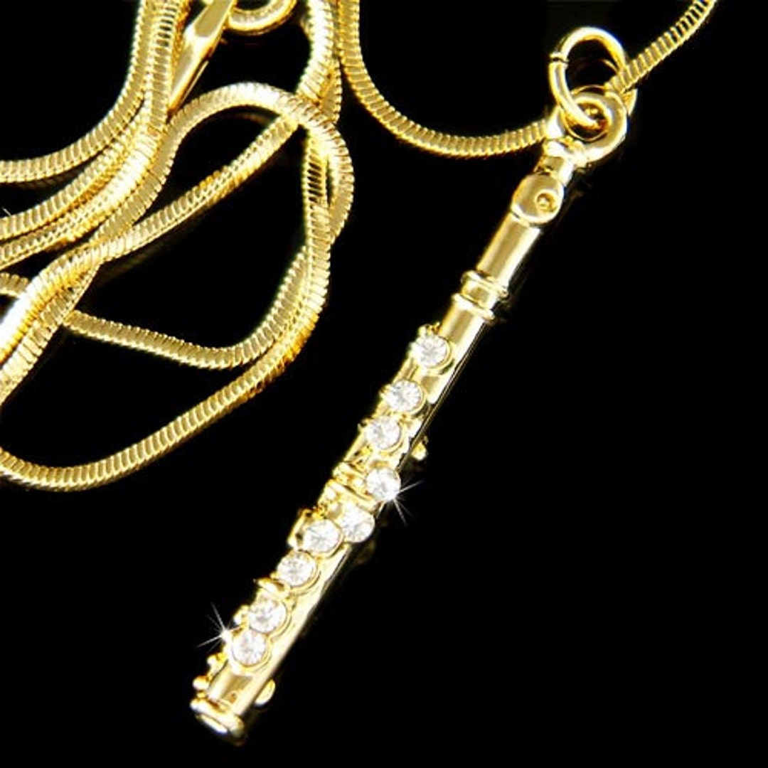 Swarovski Crystal Gold Plated Flute Woodwind Instrument Music Musical ...