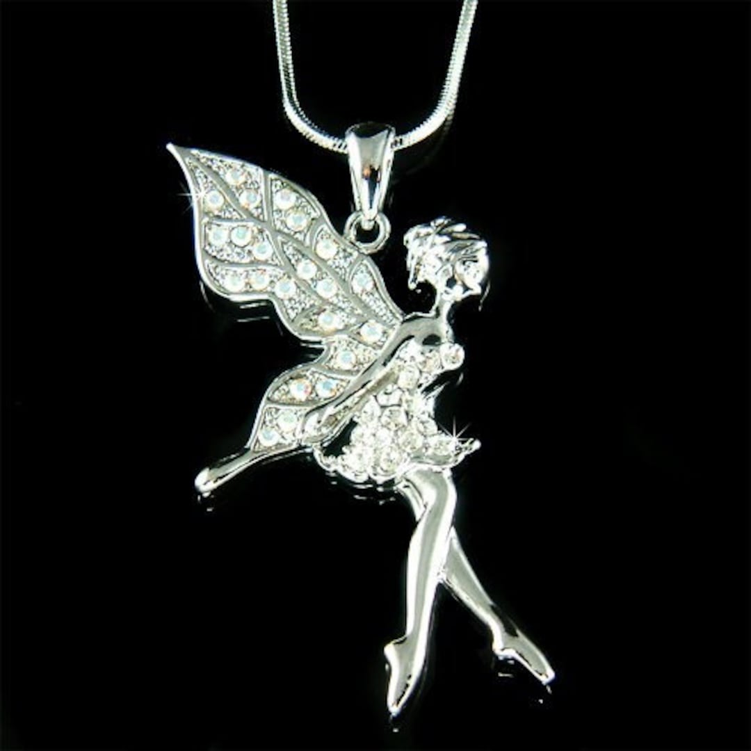 Swarovski Crystal Tinkerbell Necklace Fairy Charm Angel Wings Pendant ...