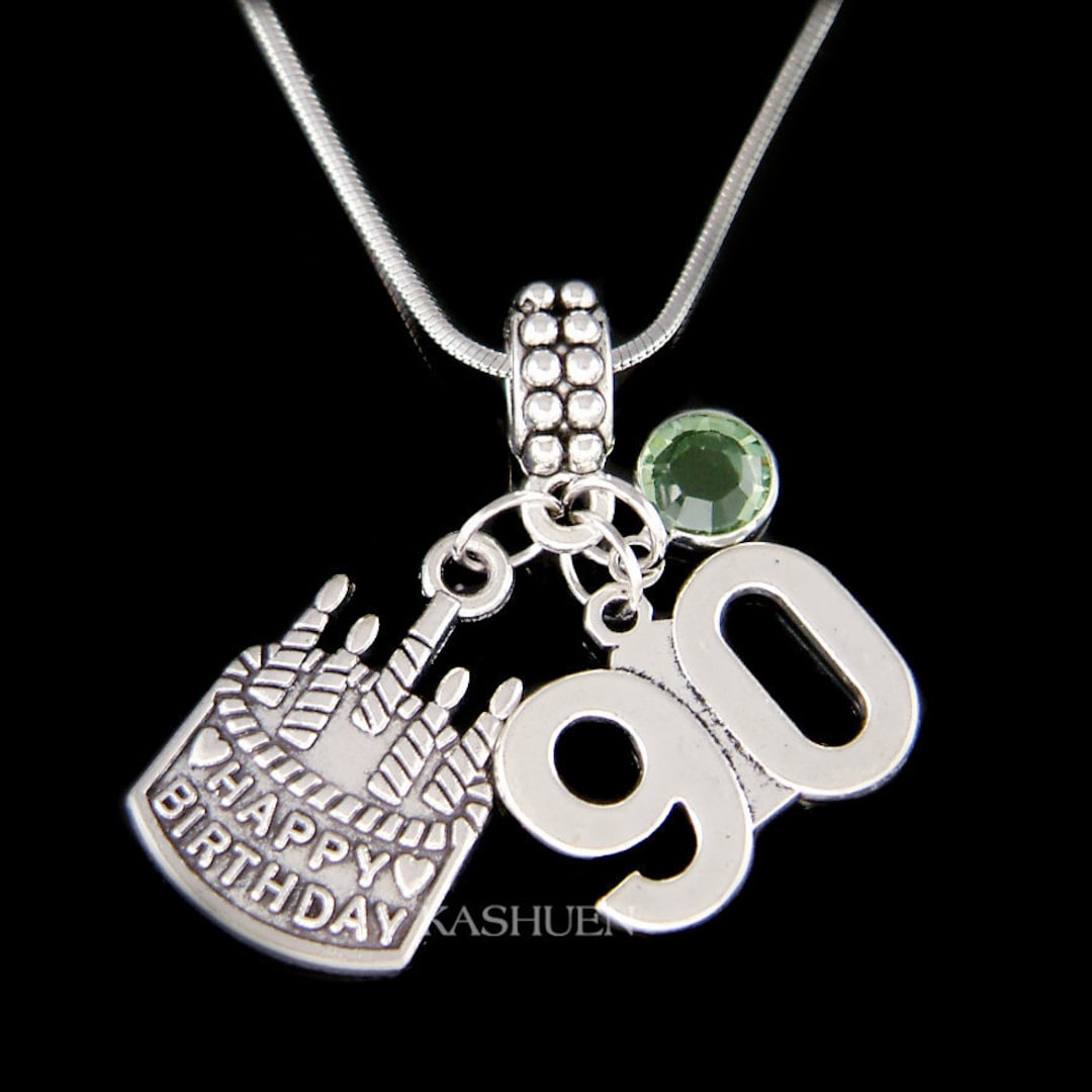 90th Birthday Charm Necklace, Swarovski Crystal, Cake Pendant, 90 91th ...