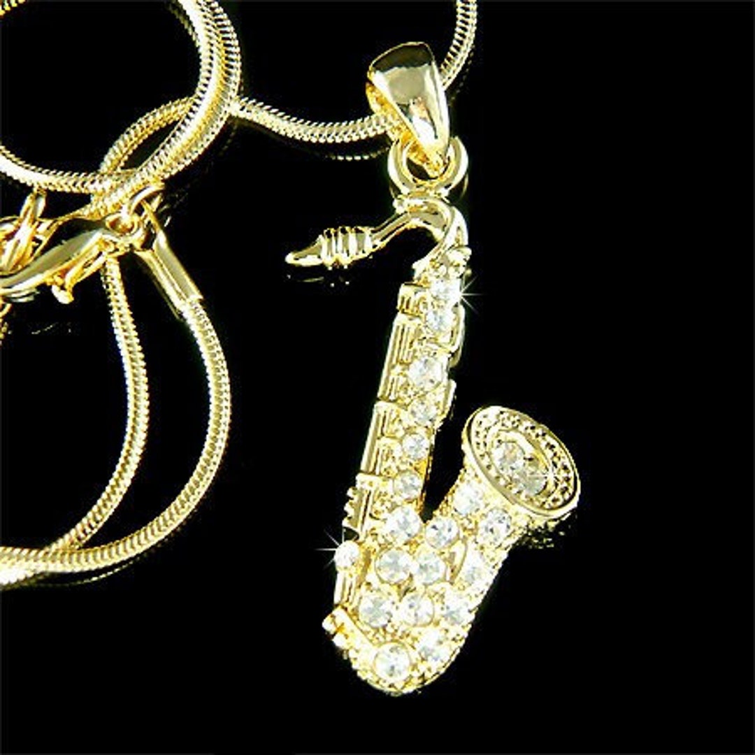 Swarovski Crystal Gold Plated TENOR ALTO Sax SAXOPHONE Charm Pendant ...