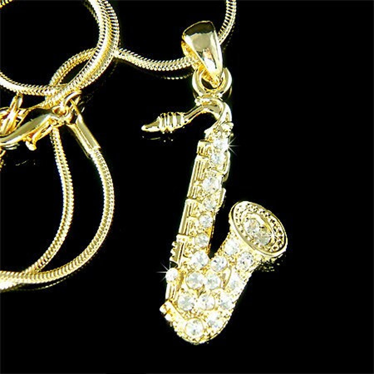 Swarovski Crystal Gold Plated TENOR ALTO Sax SAXOPHONE Charm Pendant ...