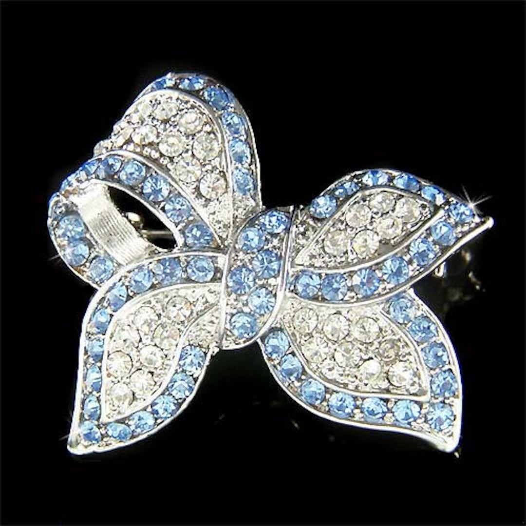 Swarovski Crystal Blue LOVE Knot Bow Bridal Wedding Bride Bridesmaid ...
