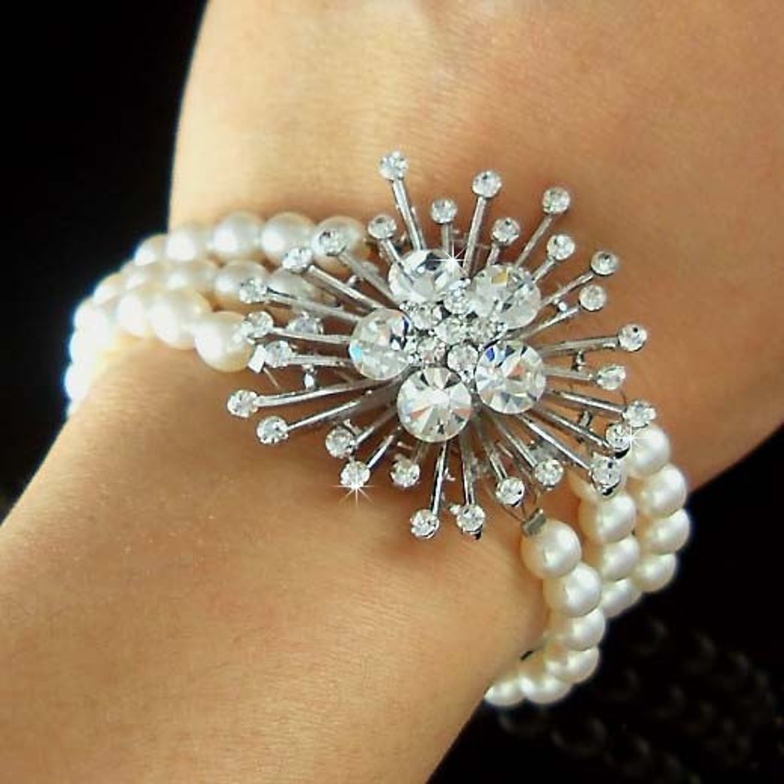 Bridal Wedding 3 Strand Row Cream White Freshwater Pearl - Etsy