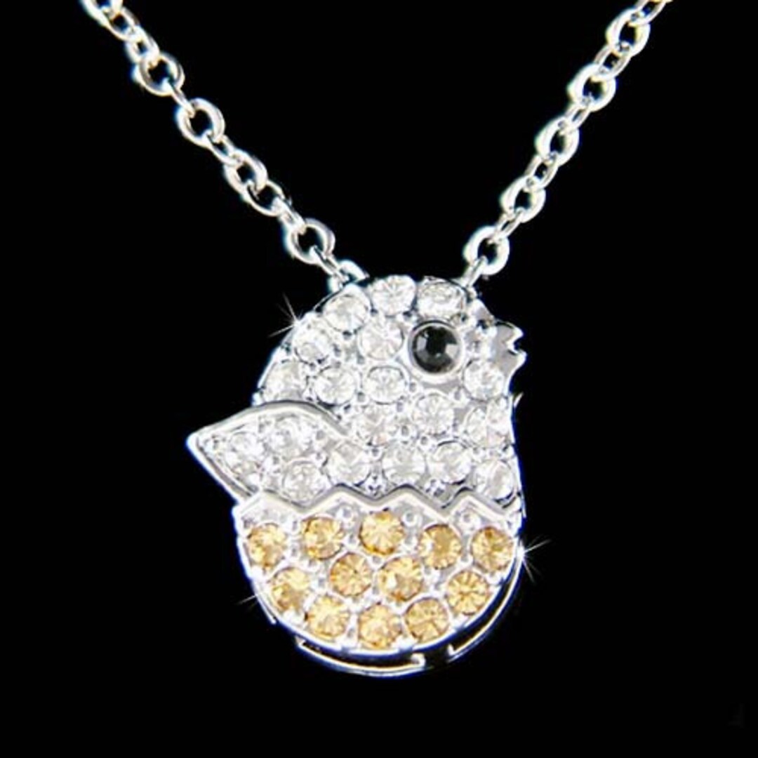 Swarovski Crystal Chick Necklace, Sterling Silver Chain, Chicken ...
