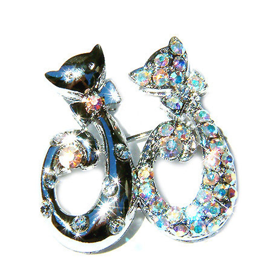 Swarovski Crystal AB CAT Kitty Kitten Pet Lover Animal Unique Pin ...