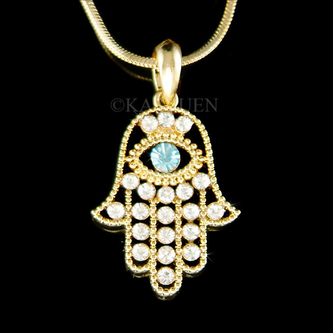 Swarovski Crystal Jewish Hamsa Hand Aqua Blue Evil Eye Hamesh | Etsy