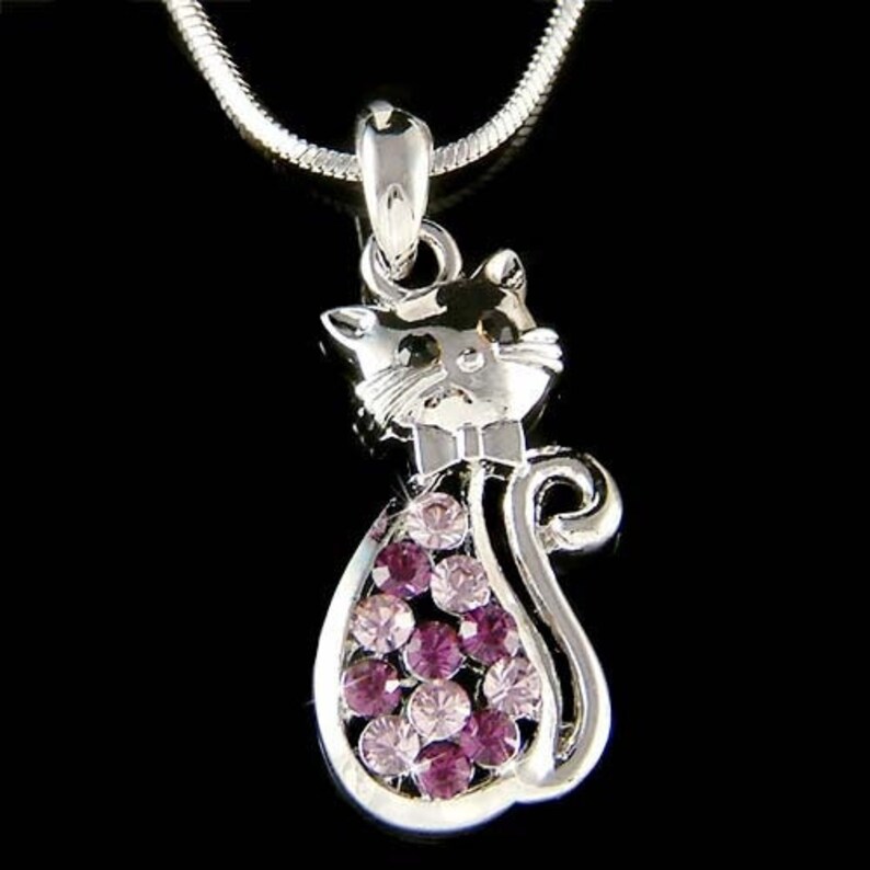 Purple Swarovski Crystal Meow KITTY CAT KITTEN Pet Necklace - Etsy