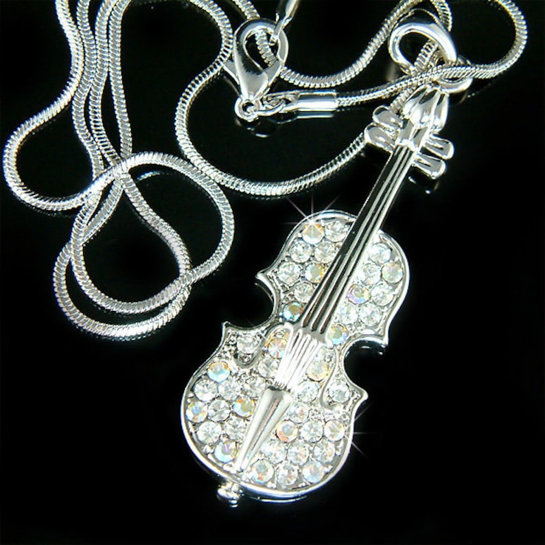 Swarovski Crystal Classy Violin Necklace Viola Cello Fiddle | Etsy