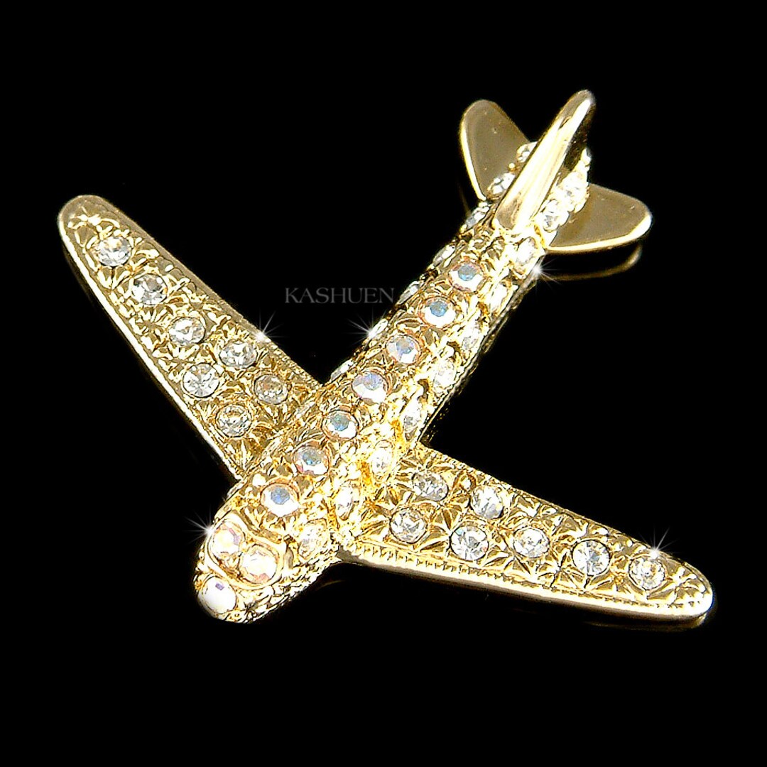 Swarovski Crystal Gold AIRPLANE Aviation Pilot Aircraft Flight Aviator ...