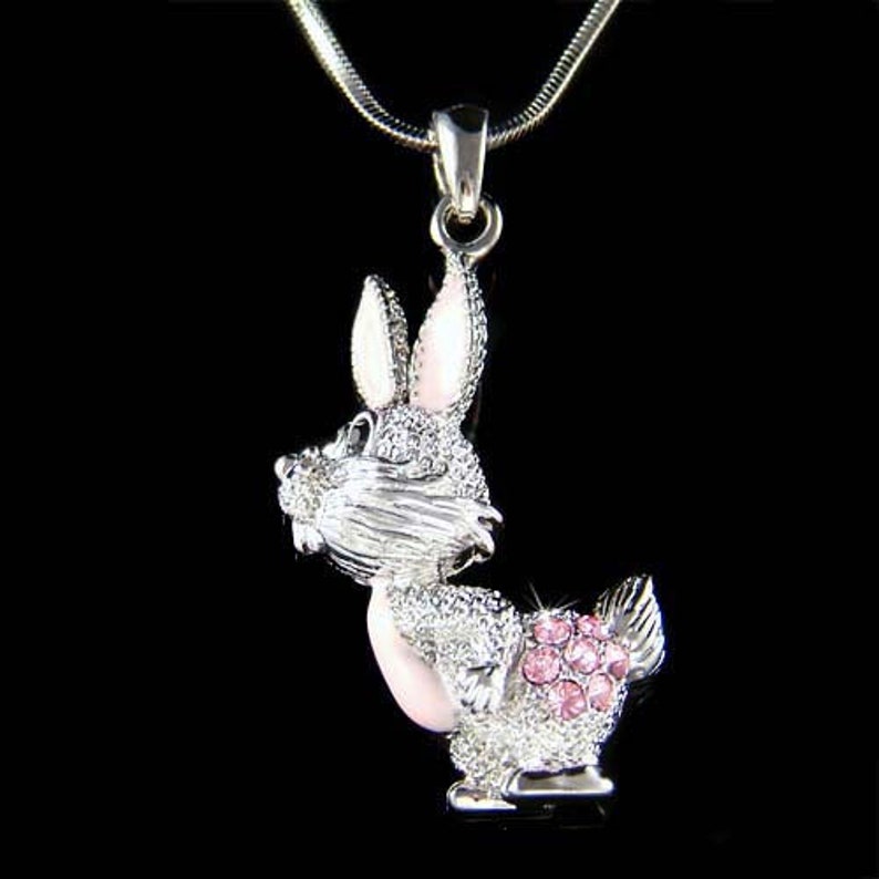 Swarovski Crystal Pink Easter Bunny Rabbit Hare Necklace Girls - Etsy
