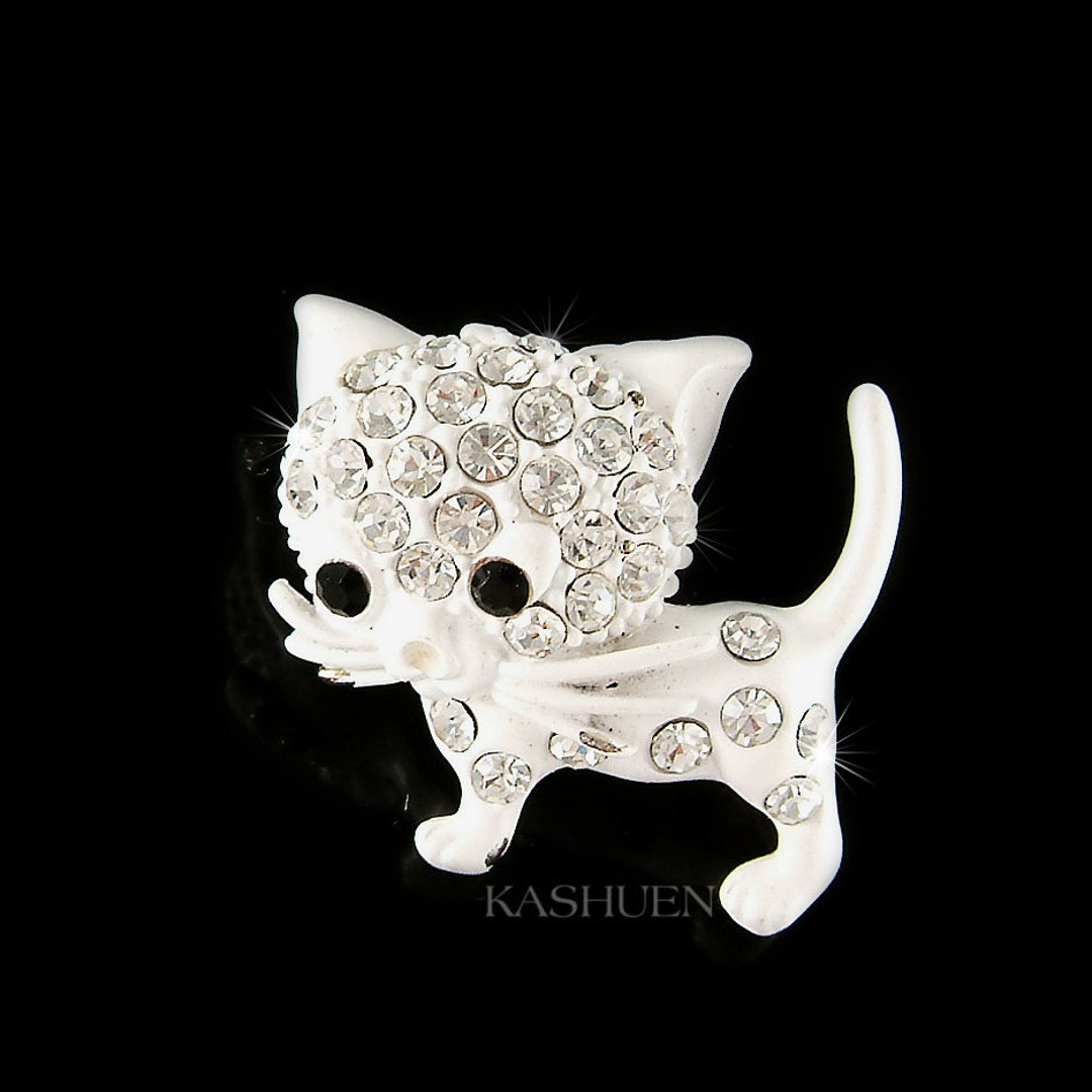 Swarovski Crystal White CAT Kitty Kitten Pet Lover Animal Unique Pin ...