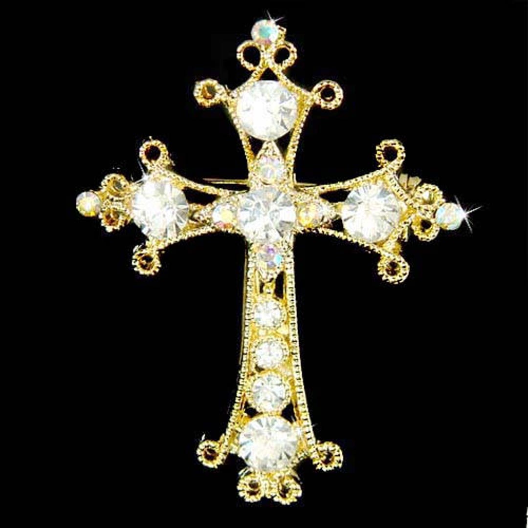 Swarovski Crystal Gold Tone CROSS God Lord Jesus Christ Christening ...