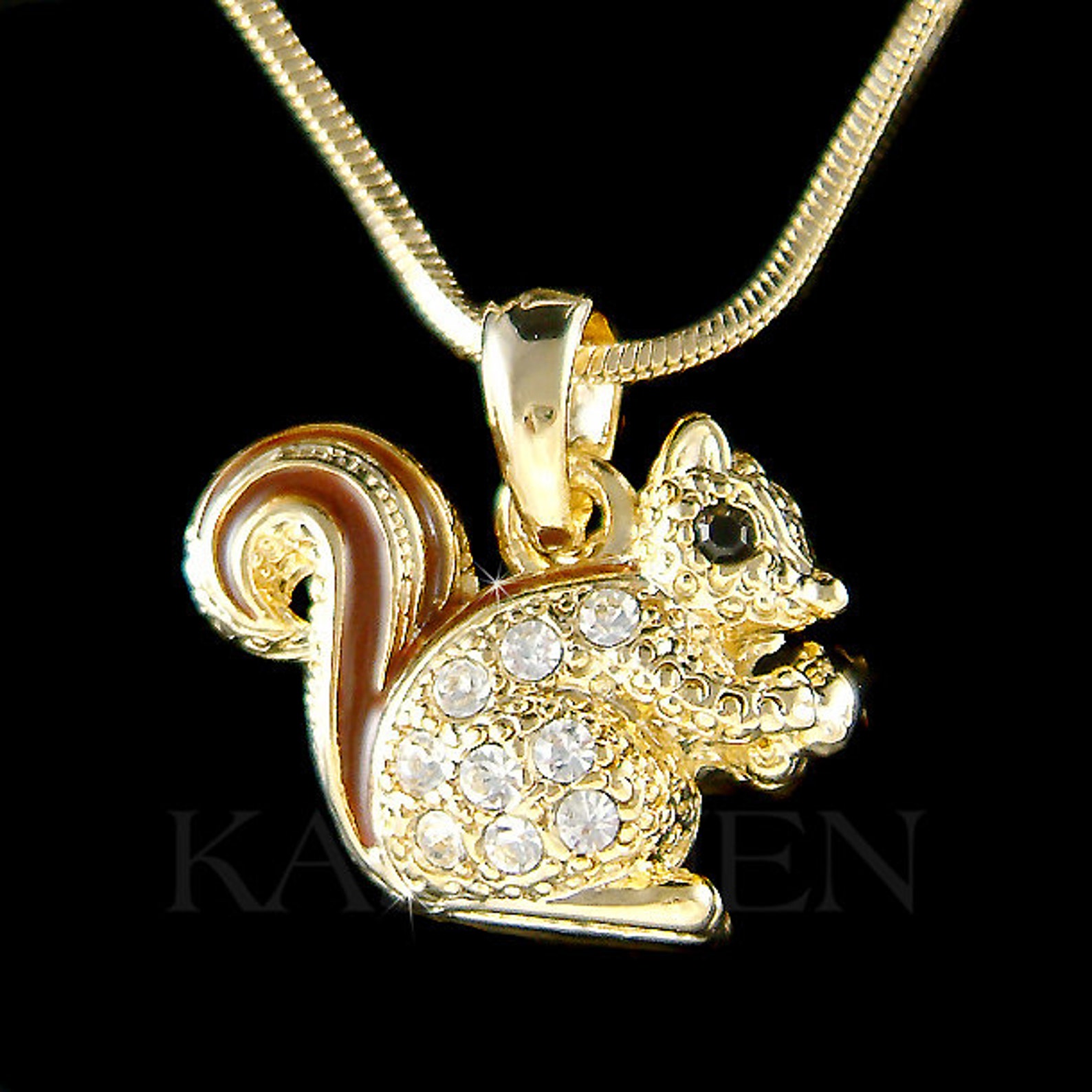Swarovski Crystal Dainty Rainbow Squirrel Necklace Holding Acorn White ...