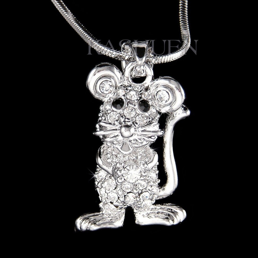 Swarovski Crystal 3D MOUSE Chinchilla Gerbil Rodent Rat Hamster Chain ...