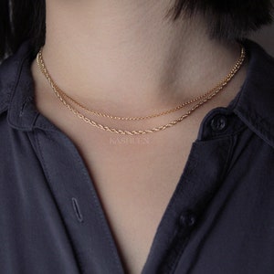1pc 14K Gold Filled Double Rope Chain Necklace - Gold Layering Necklace ...
