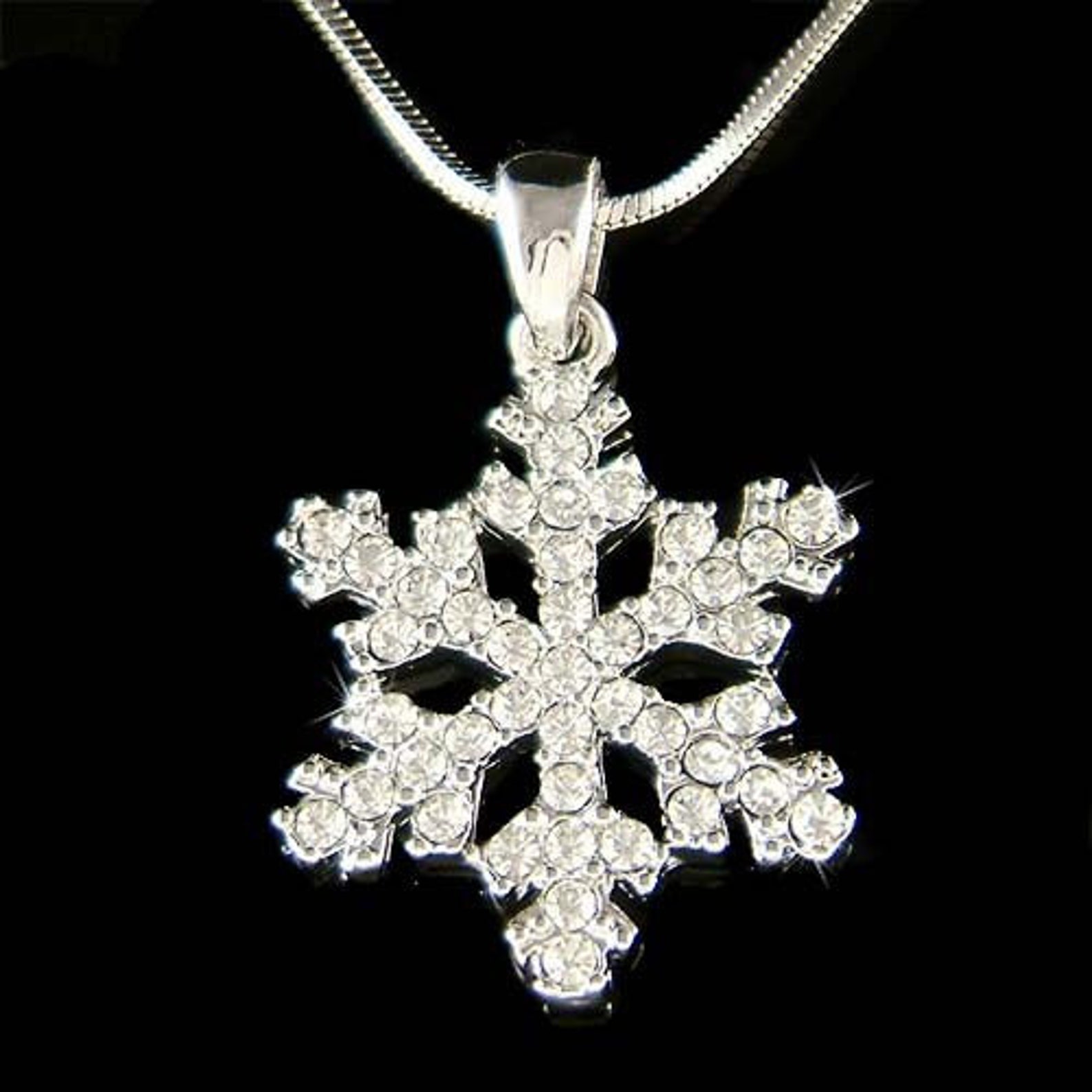Swarovski Crystal SNOWFLAKE Necklace Snow Bridal Wedding Holiday Winter ...