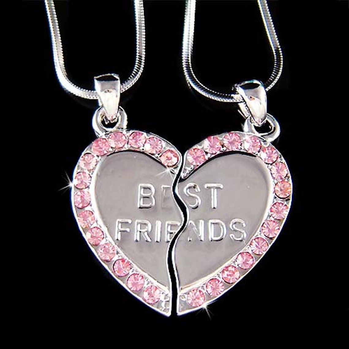 Swarovski Crystal BFF Engraved Best Friend Heart 2 Chains Pendant ...
