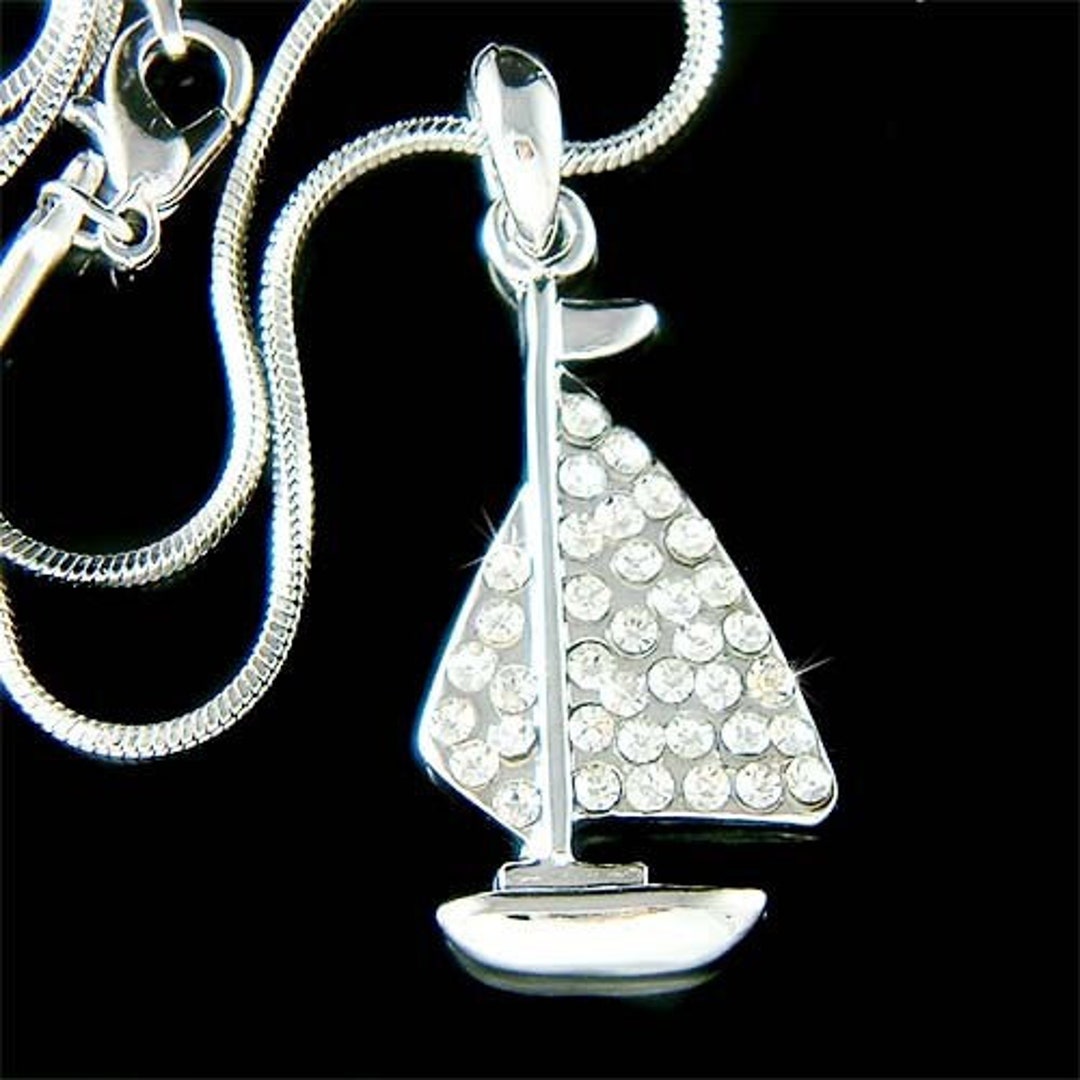 Swarovski Crystal Sailboat Necklace Ocean Nautical Sea Sailing Boat ...