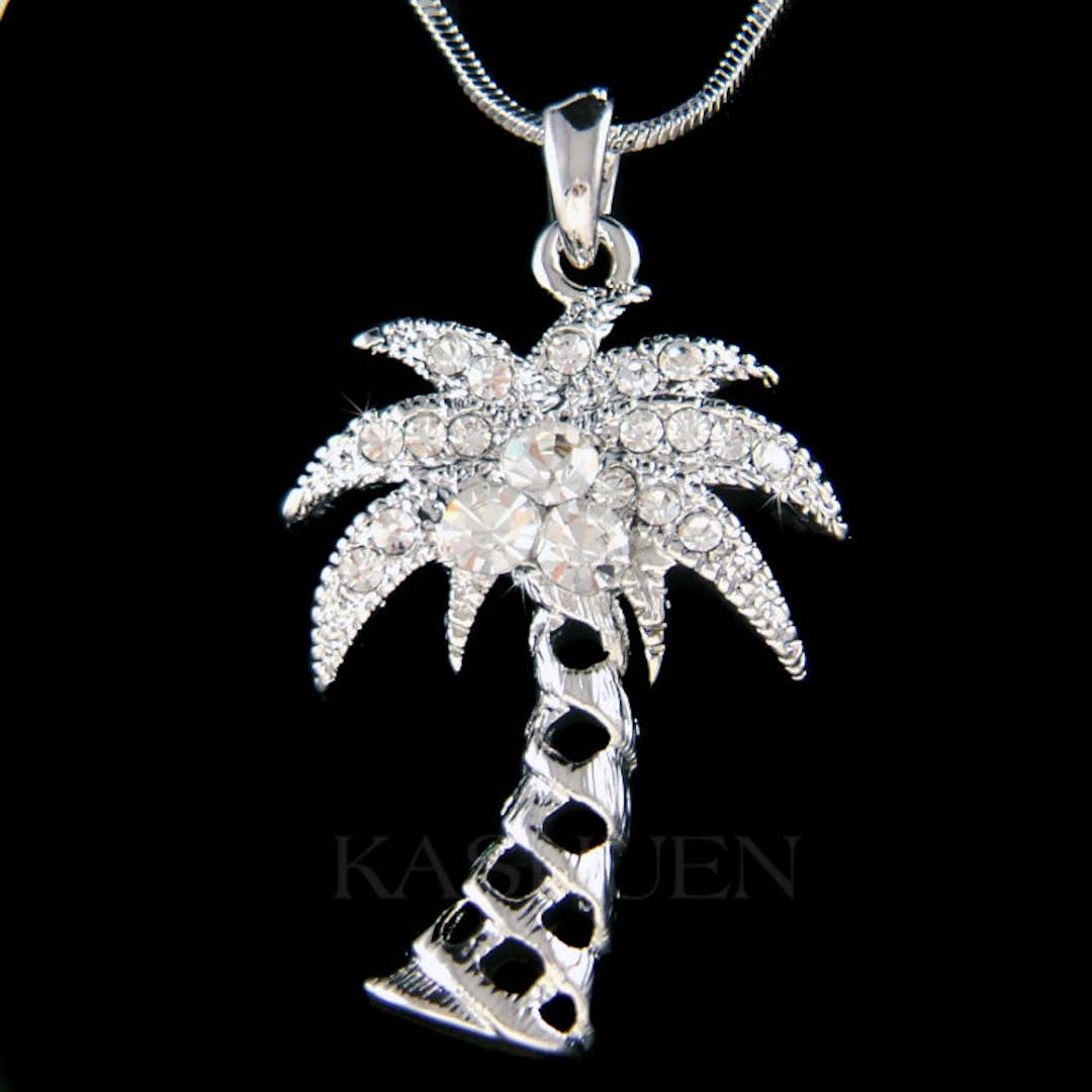 Swarovski Crystal Hawaiian Vacation Palm Tree Necklace Coconut Hawaii ...