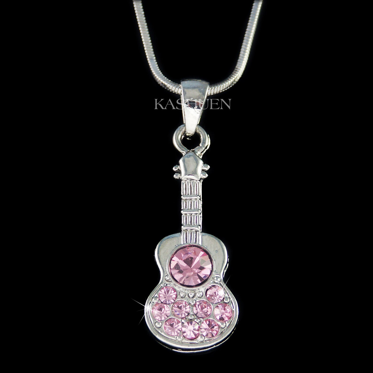 Swarovski Crystal Blue Acoustic Guitar Necklace Music Folk Classical ...