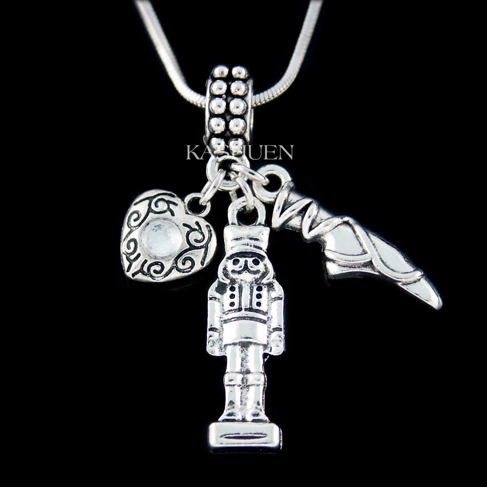 Nutcracker Nut Cracker Ballerina Pointe Slippers Jewelry Necklace Heart ...