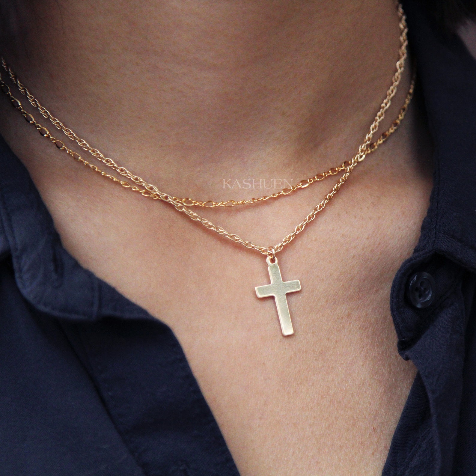 14K Gold Filled Double Rope Chain CROSS Everyday Necklace Gold | Etsy