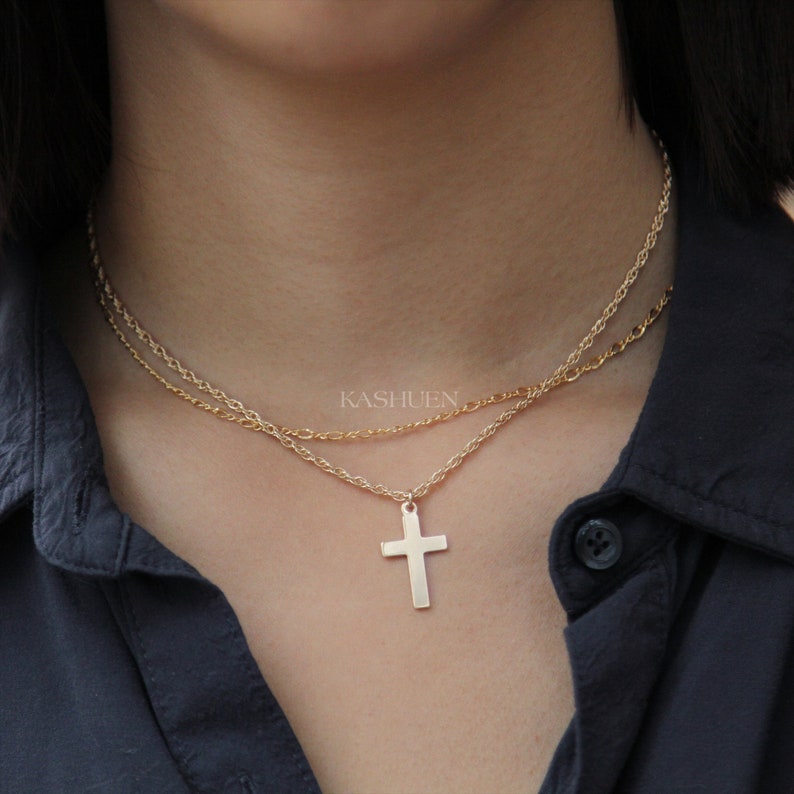 14K Gold Filled Double Rope Chain CROSS Everyday Necklace Gold - Etsy