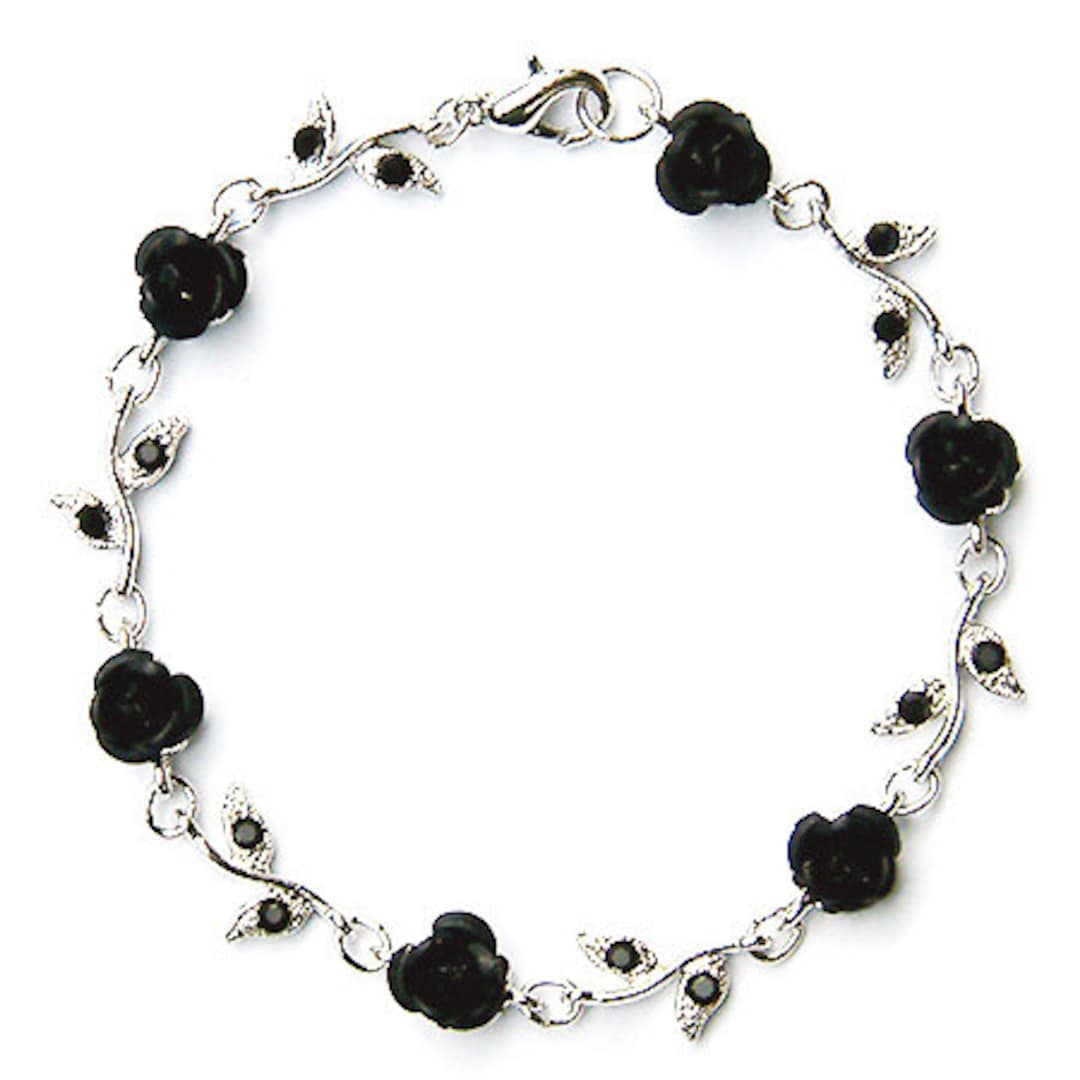 Swarovski Crystal Black Rose Bracelet, Black Flower Floral Charm ...