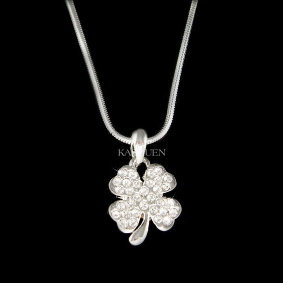 Swarovski Crystal Tiny St Patricks Day Lucky Four Leaf CLOVER SHAMROCK Minimalist Necklace Irish Birthday Jewelry 4 European Charm Bracelet Etsy