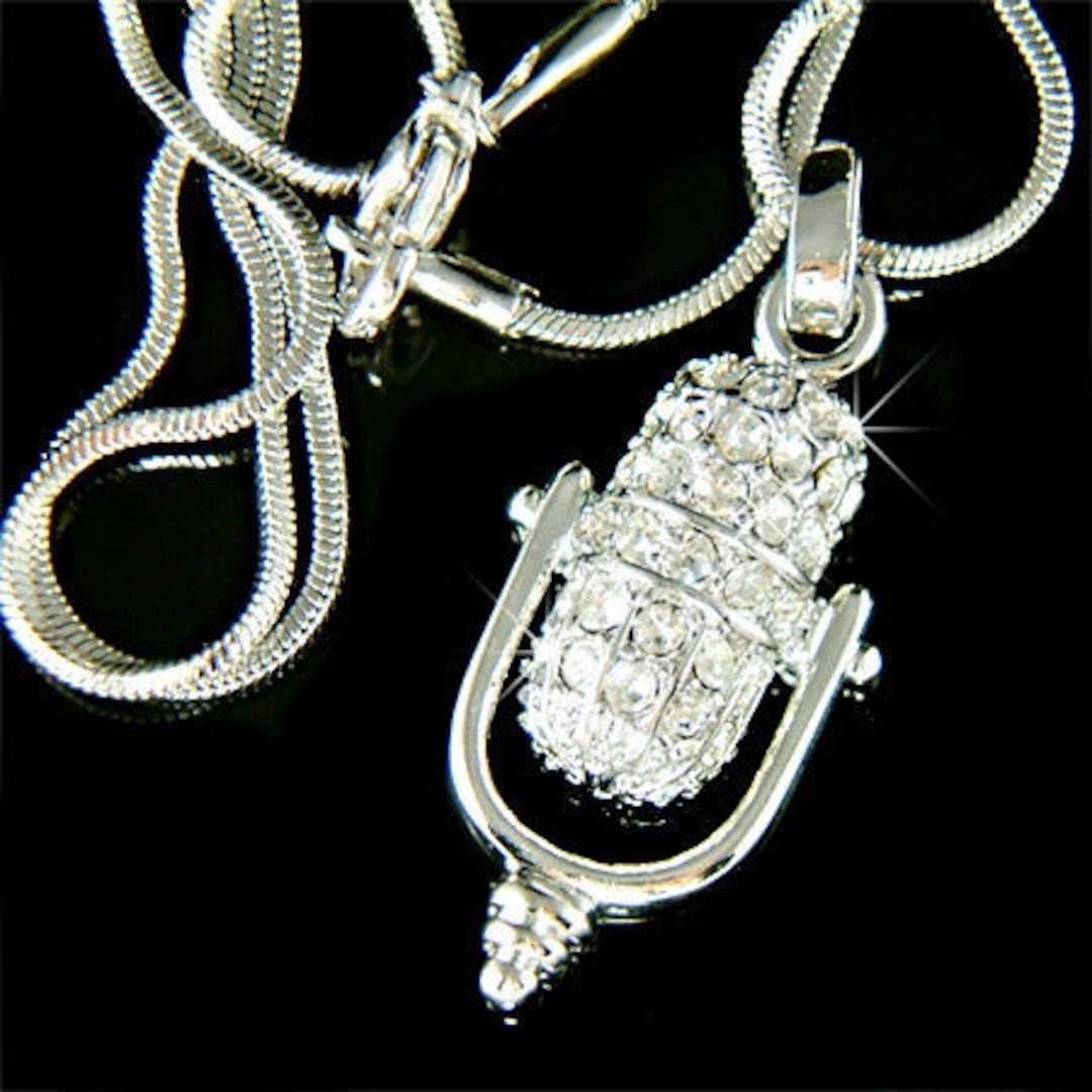 Swarovski Crystal Music Singer Retro Studio Microphone Necklace Band ...
