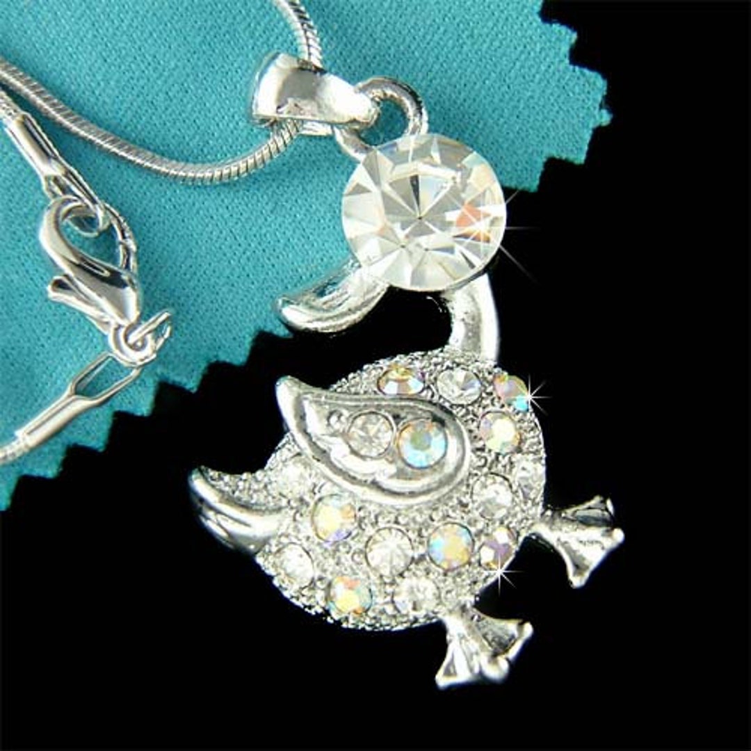 Swarovski Crystal Cute DUCK Necklace Ducky DUCKIE GEESE Goose Jewelry ...