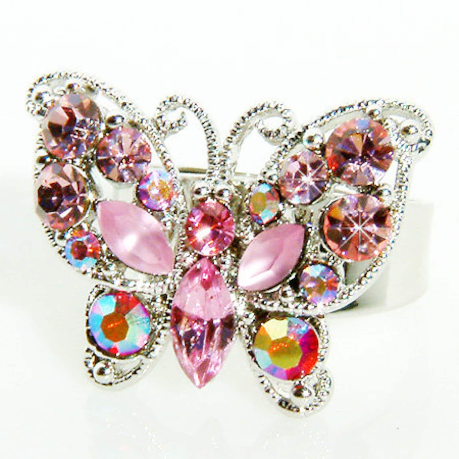 Swarovski Crystal Purple Butterfly Ring, Cocktail Adjustable Statement ...