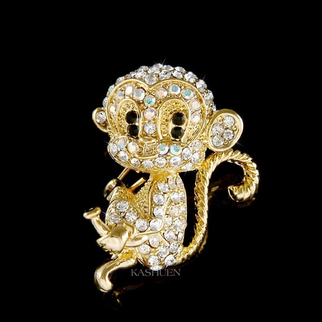 Swarovski Crystal Monkey Chimp Chimpanzee Animal Chinese Zodiac Pin ...