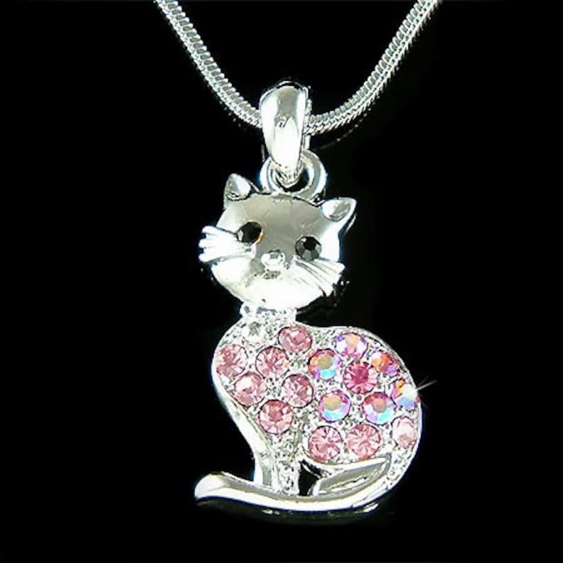 Pink Swarovski Crystal KITTY CAT Kitten pet Charm Pendant | Etsy