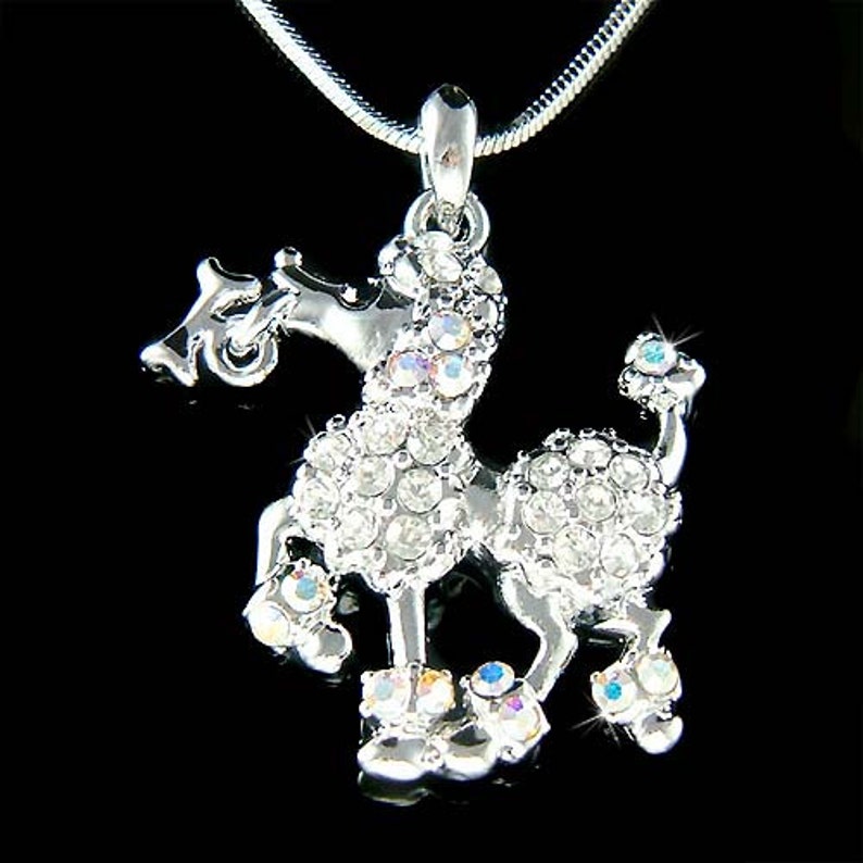 Swarovski Crystal Princess White French POODLE DOG Necklace Puppy Charm ...