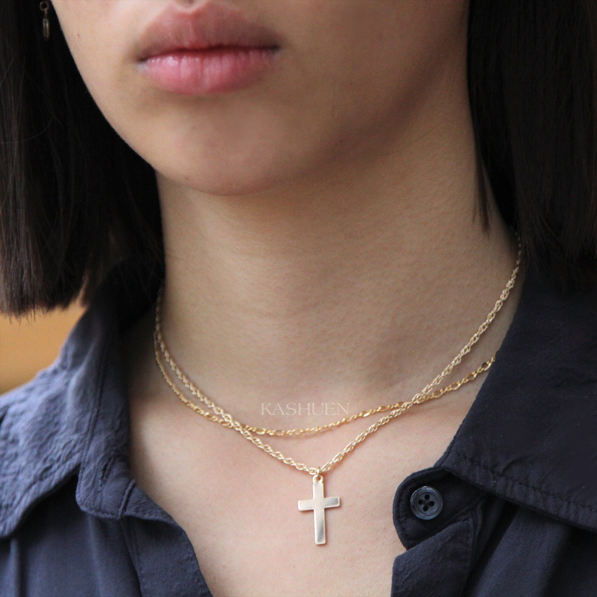 14K Gold Filled Double Rope Chain CROSS Everyday Necklace Gold Layering ...