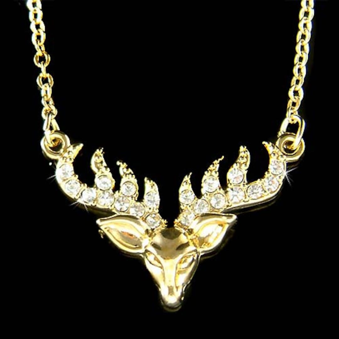 Dainty Swarovski Crystal Gold Plated Bull ELK Hunt Hunting Antlers Deer ...